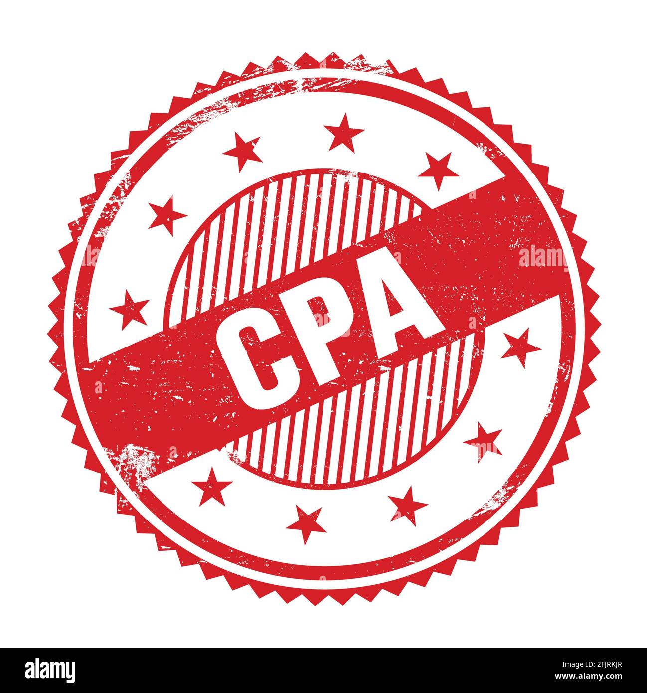 CPA text written on red grungy zig zag borders round stamp Stock Photo ...