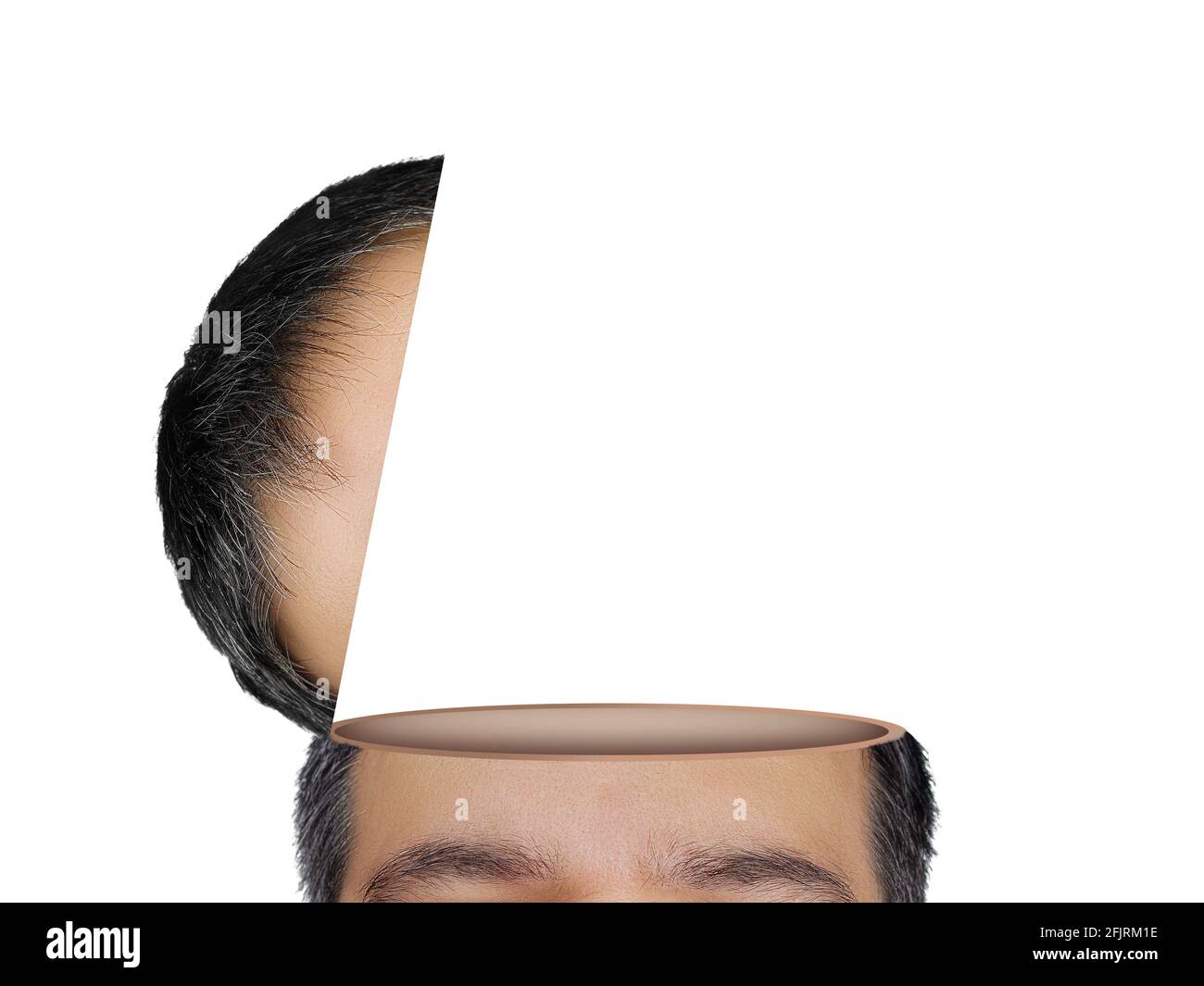 Portrait of a man with open head manipulation surreal image solated on ...