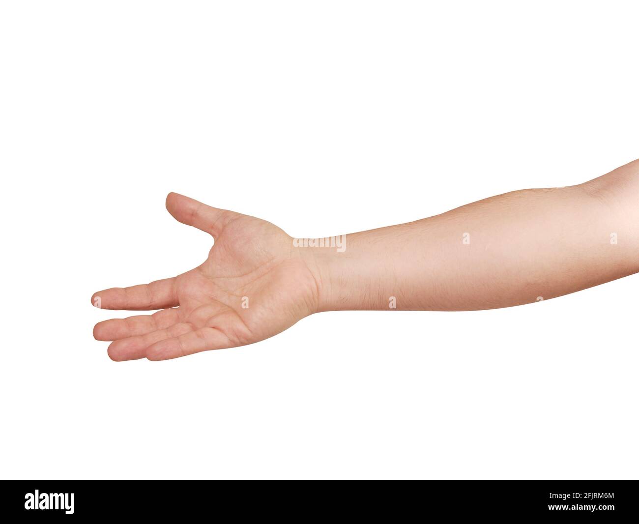 human hand and arm isolated on white. Body language Gesture for asking ...