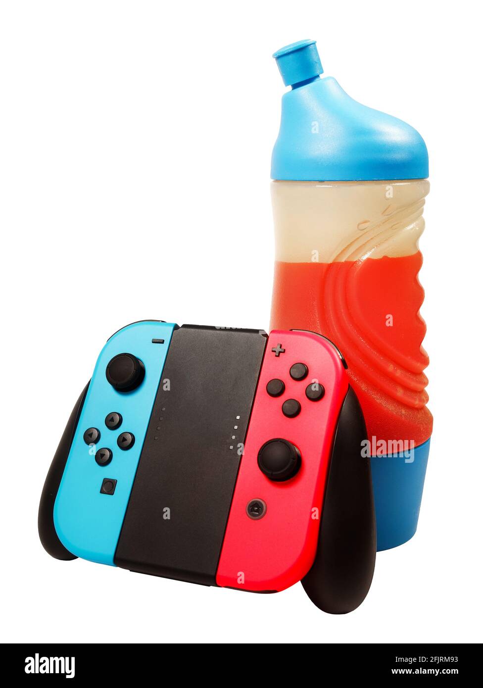 Energy drink and controller console video game for gamer isolated on ...