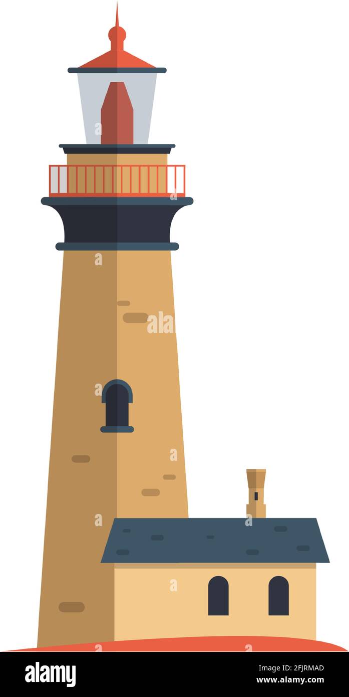 Vector lighthouse illustration beacon with annexe building Stock Vector ...