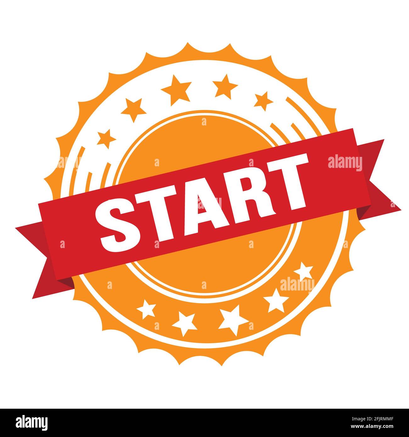 START text on red orange ribbon badge stamp Stock Photo - Alamy