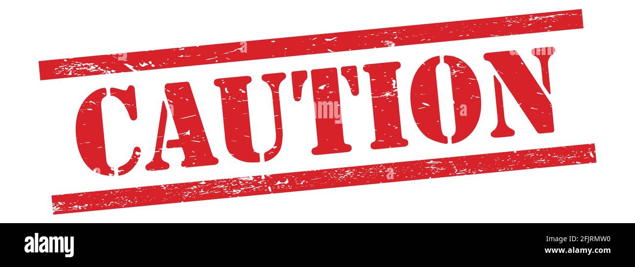 CAUTION text on red grungy vintage rubber stamp Stock Photo - Alamy