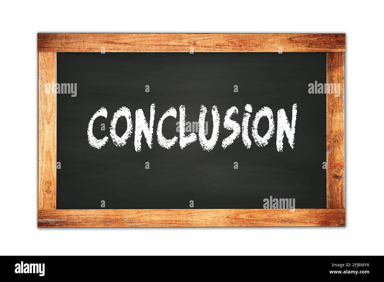 CONCLUSION text written on black wooden frame school blackboard Stock ...