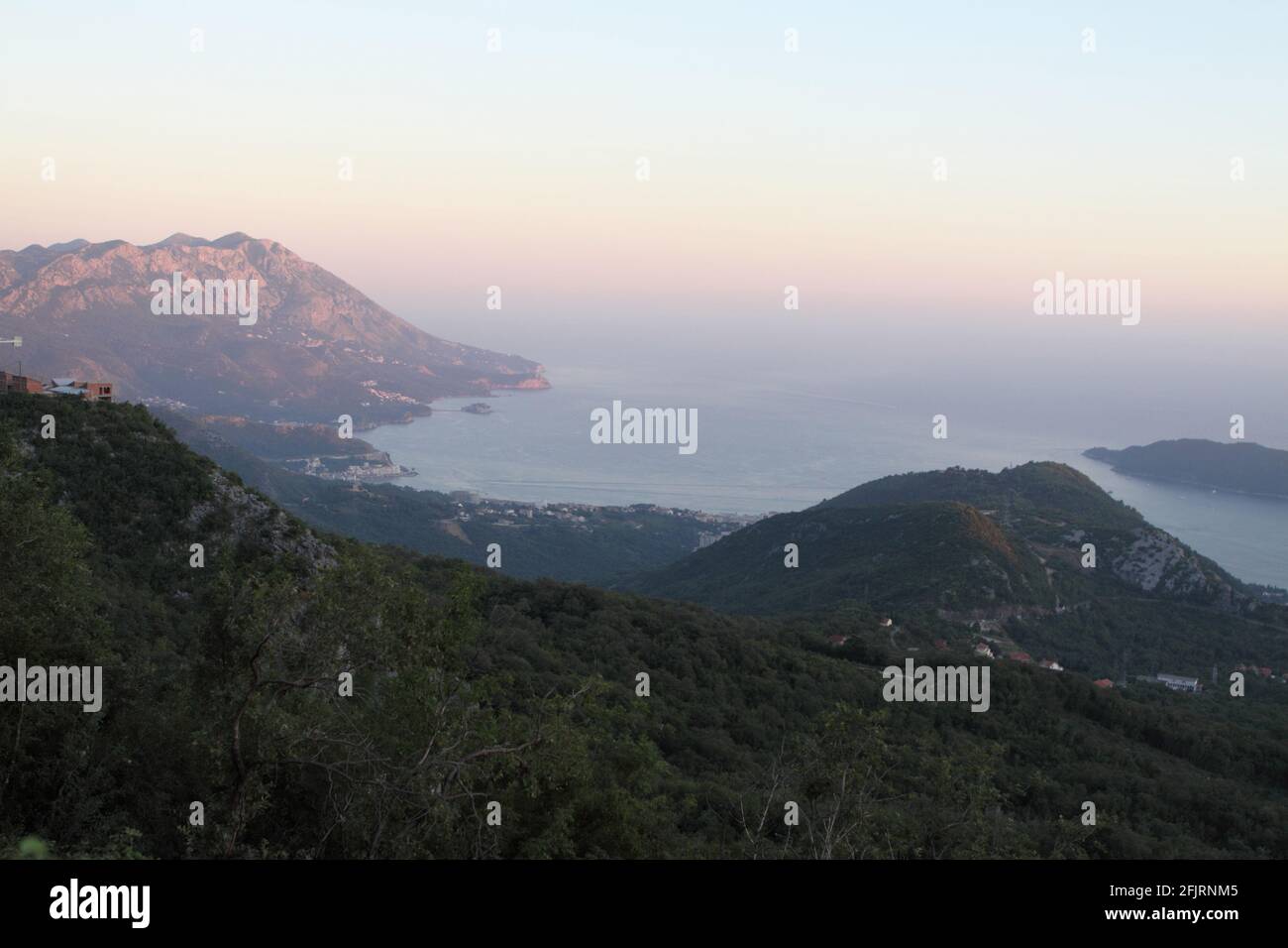 Scenic view of the Bay of Budva and the Adriatic Sea which is part of ...