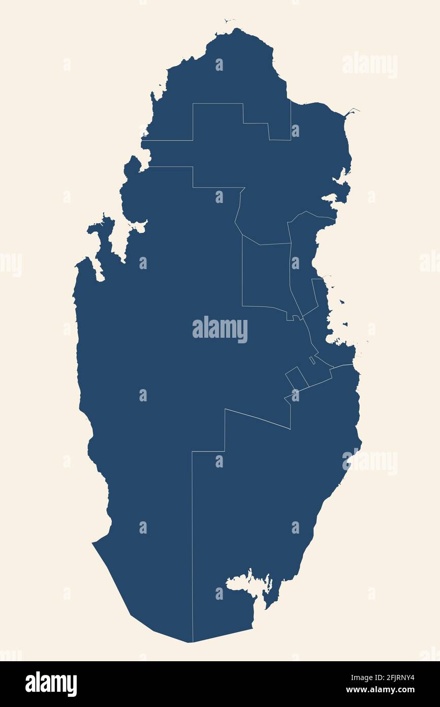 Qatar provinces map. Cyan blue, cream white background. Modern ...