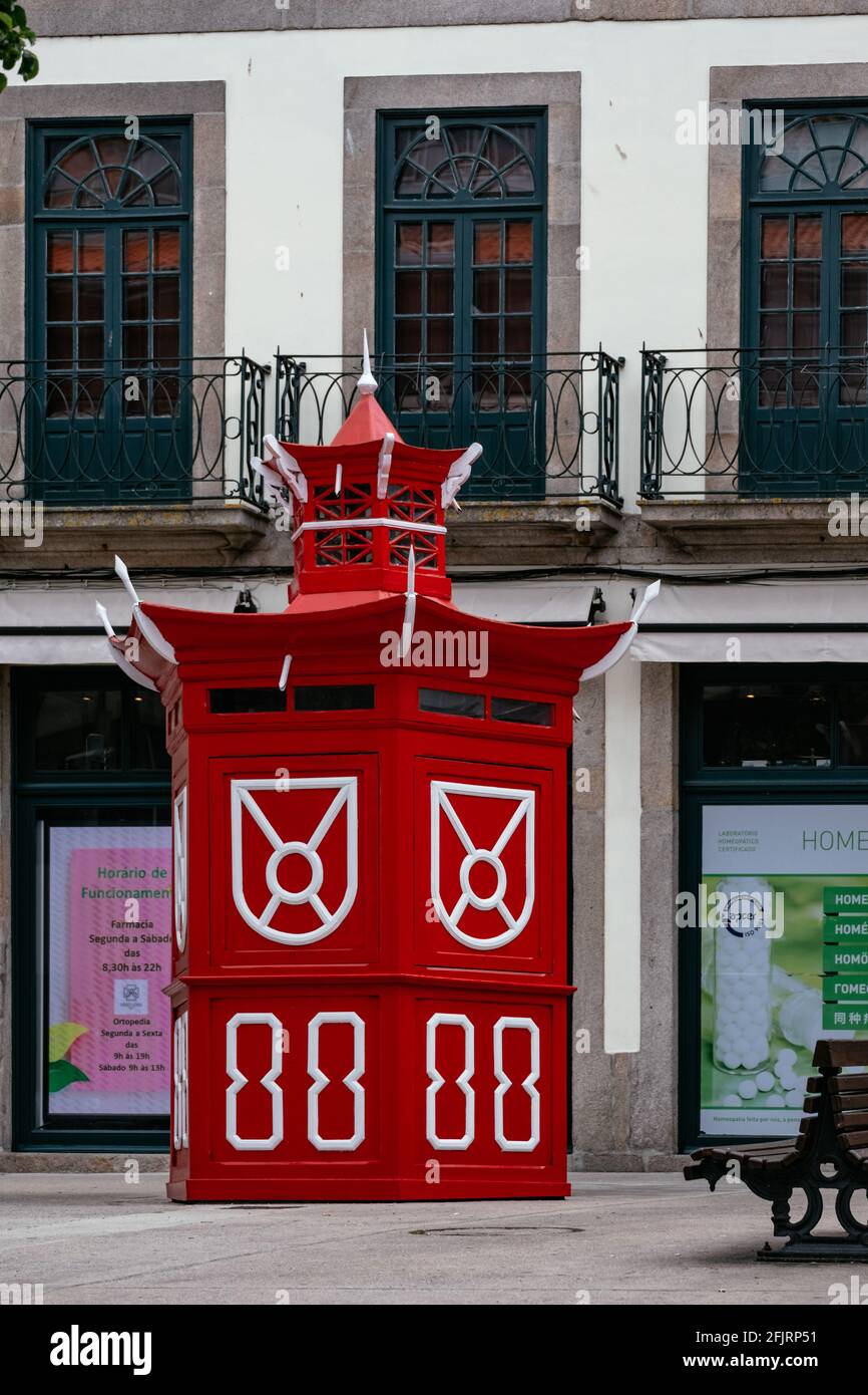 Red and White Traditional Kiosk Stand in Porto, Portugal Stock Photo ...