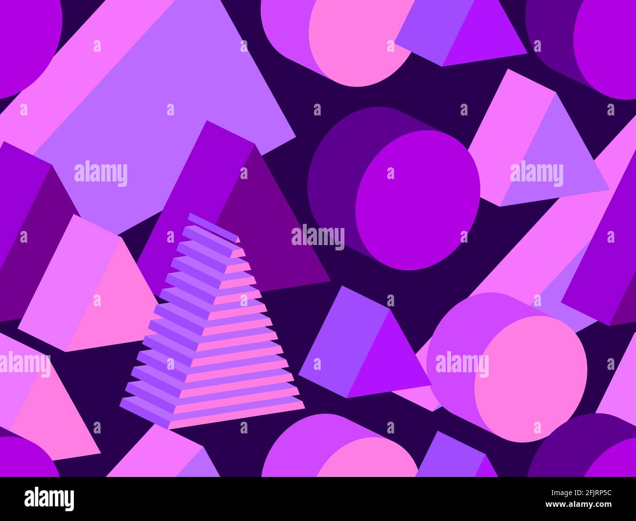 Geometric seamless pattern in memphis style with 3d geometric shapes ...