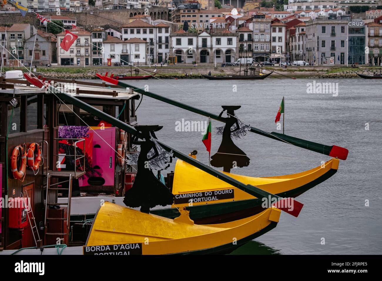 Traditional and Iconic Rabelo Boats moored in Douro River - Cloudy Sky ...