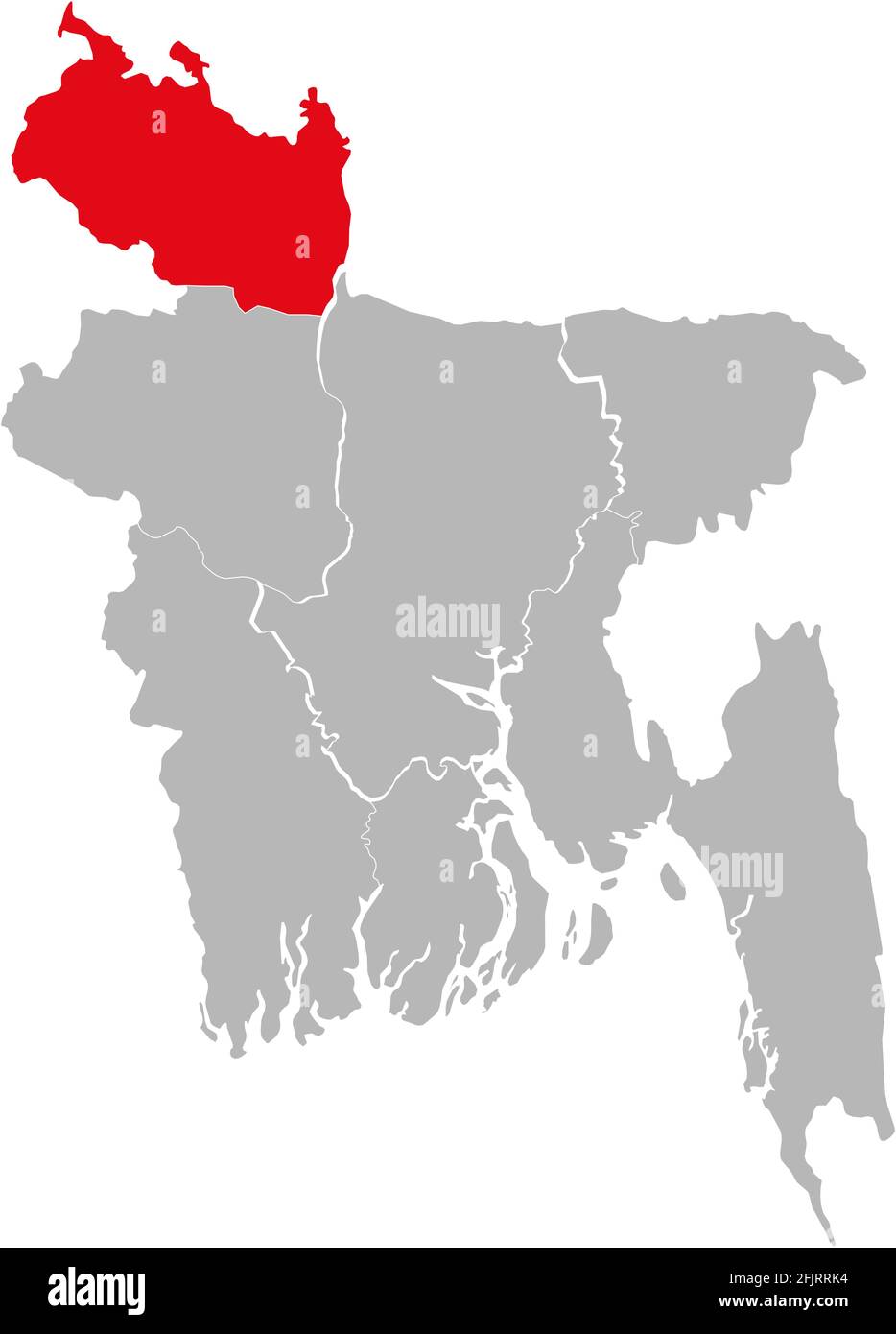 Rangpur province highlighted on Bangladesh map. Gray background Stock ...