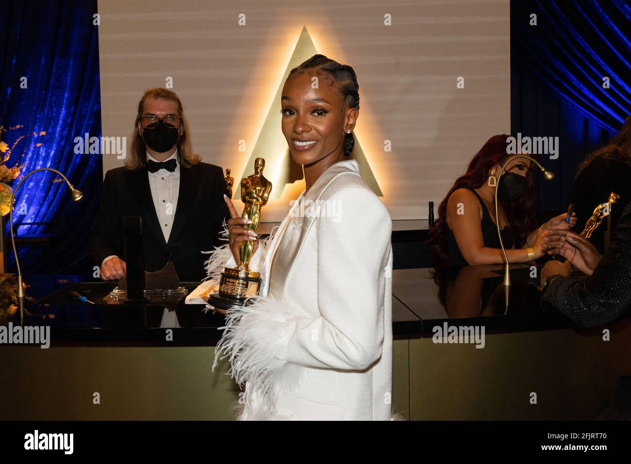 Tiara Thomas poses backstage with the Oscar® for Original Song during ...