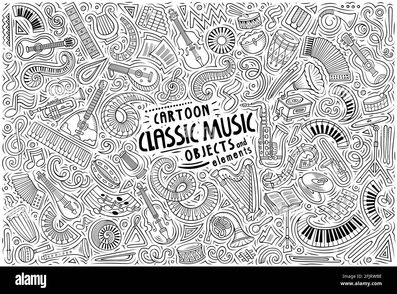 Line art vector hand drawn doodle cartoon set of Classic Music theme ...