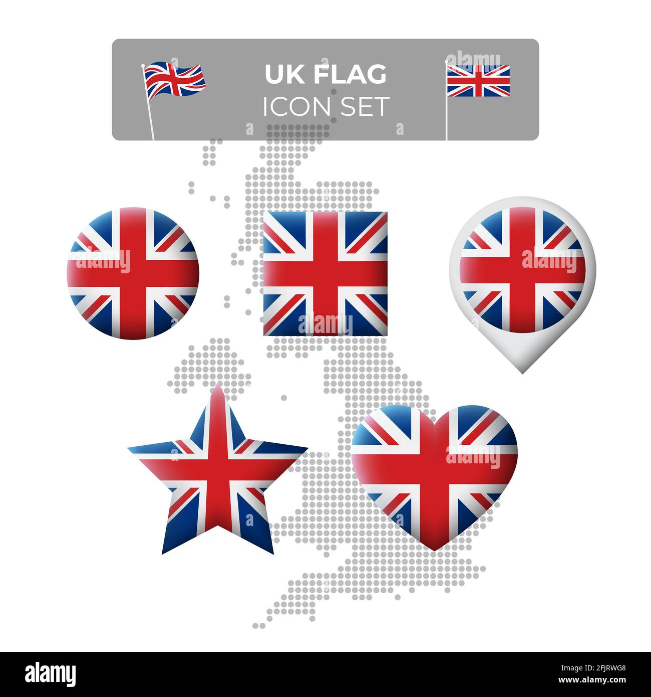 United Kingdom, great britain wavy flag icons set in shape of square ...