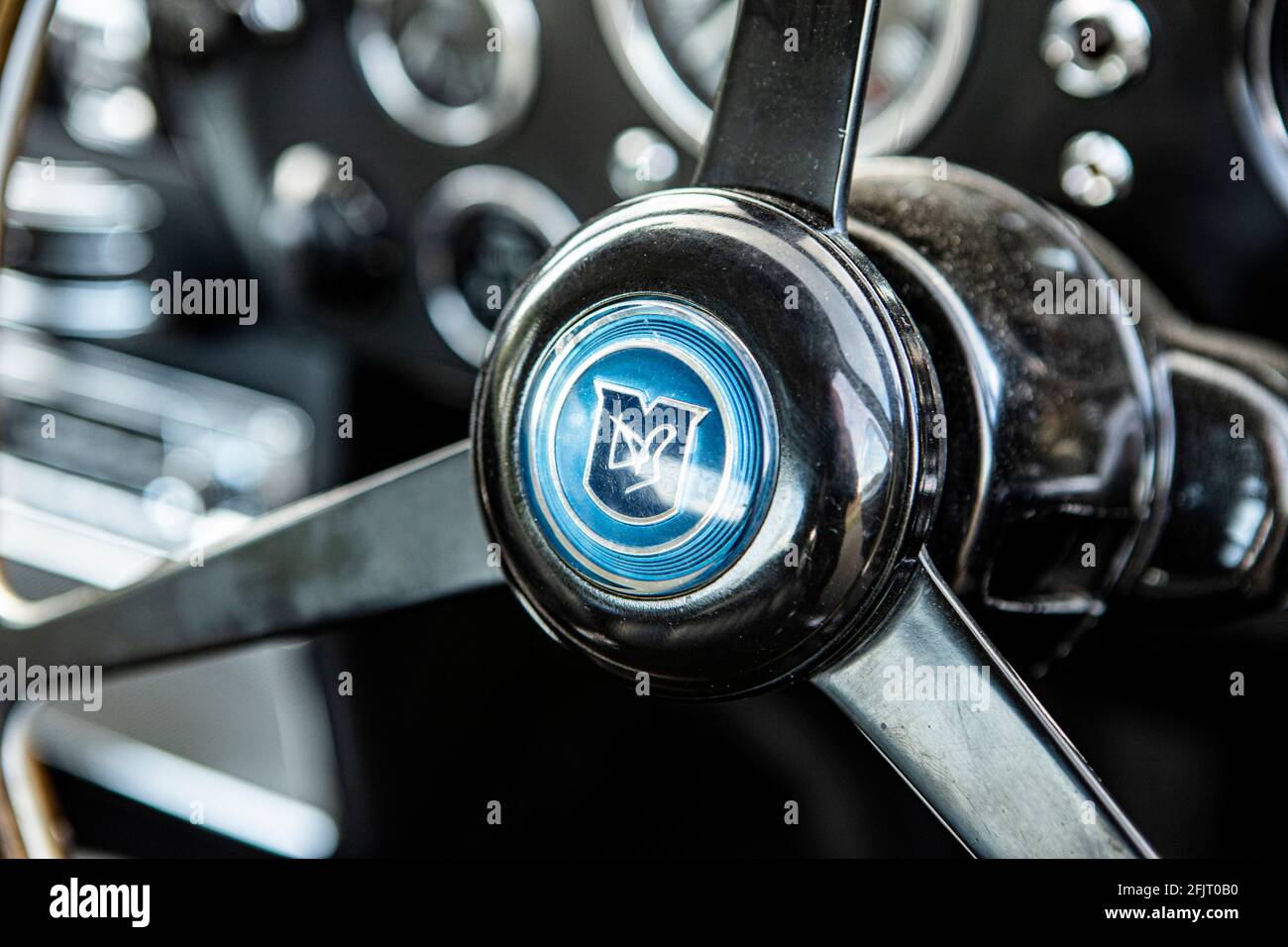 1965 Aston Martin DB5 steering wheel boss David Brown logo Stock Photo ...