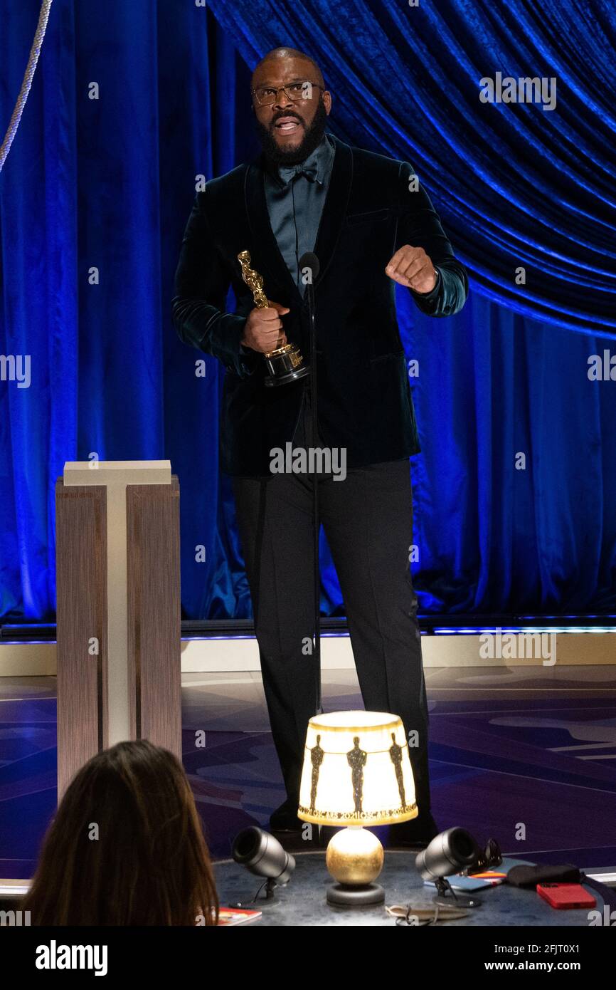 Los Angeles, USA. 25th Apr, 2021. Tyler Perry accepts the Gene Hersholt ...
