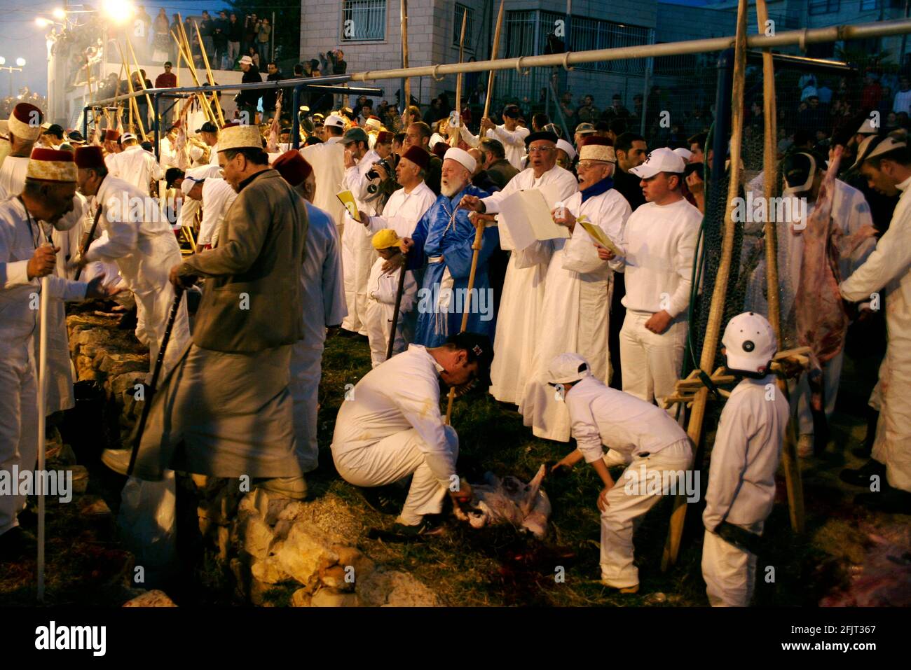 Israel, West Bank, Mount Gerizim, Samaritan Passover Sacrifice ceremony ...