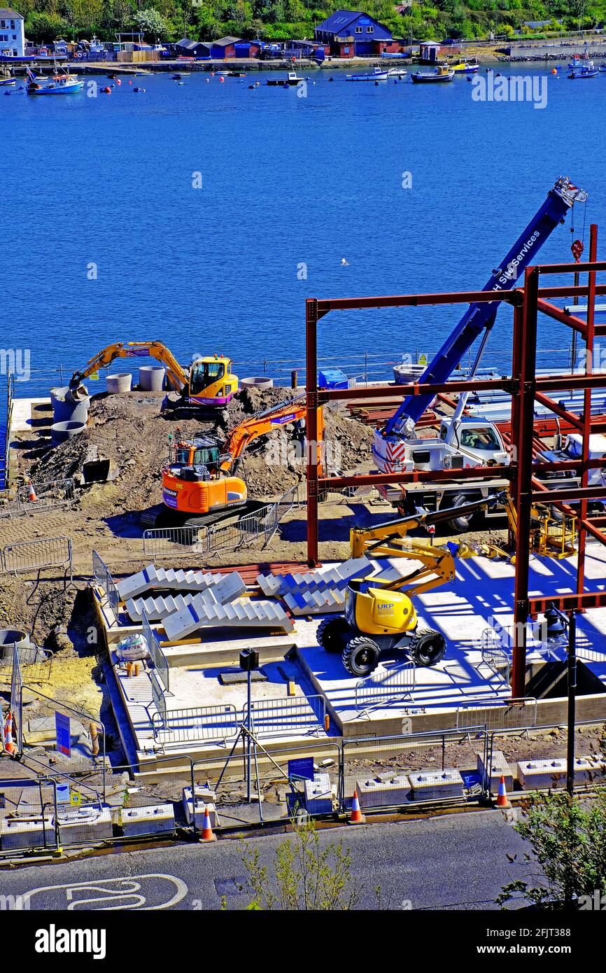 Steel framed 3 storey building being constructed by the riverside Stock ...