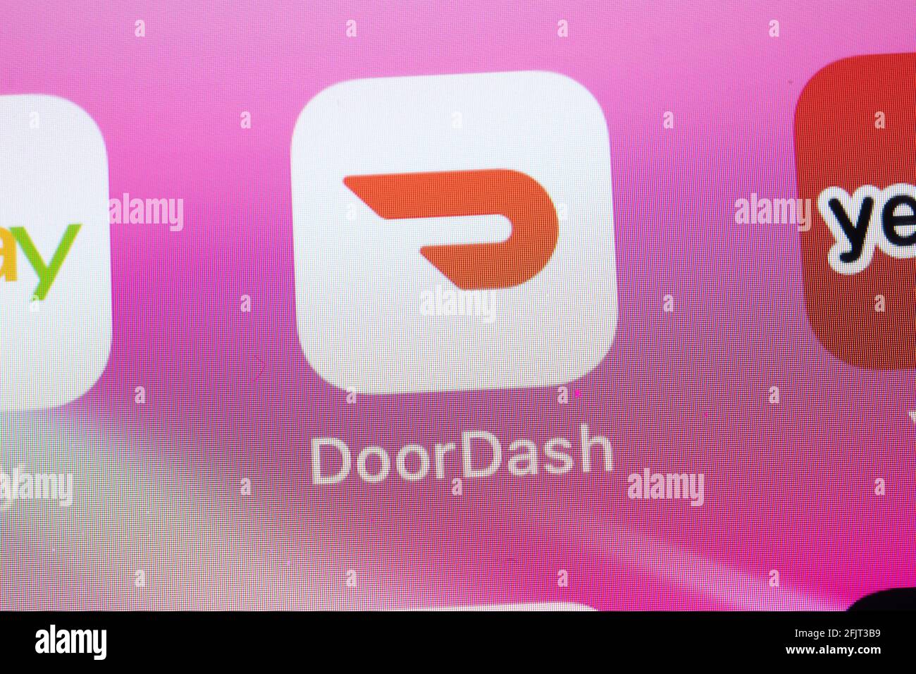 New York, USA - 26 April 2021: DoorDash app logo on phone screen close ...