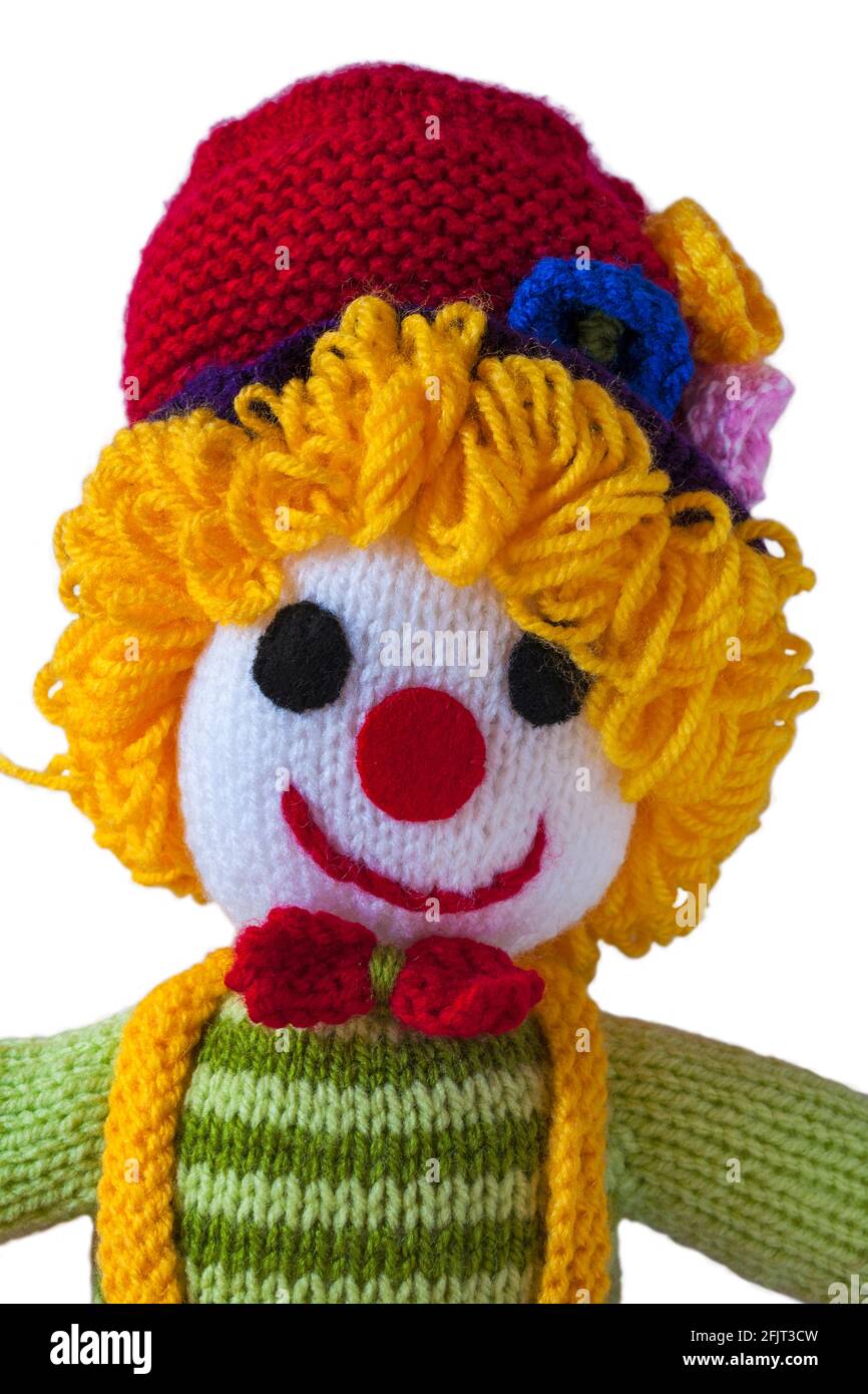 hand knitted clown showing face detail Stock Photo - Alamy