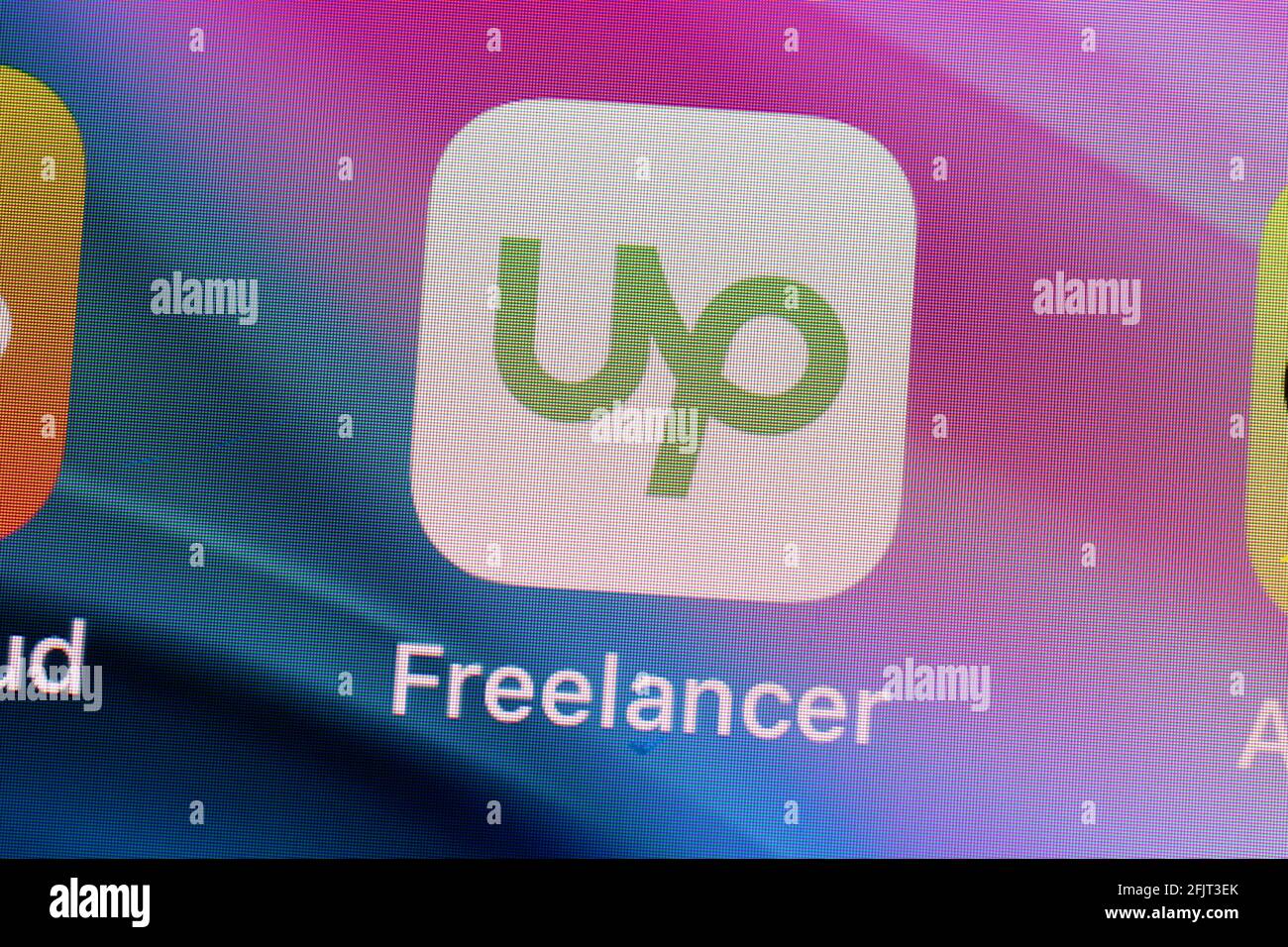 New York, USA - 26 April 2021: UpWork Freelancer app logo on phone ...