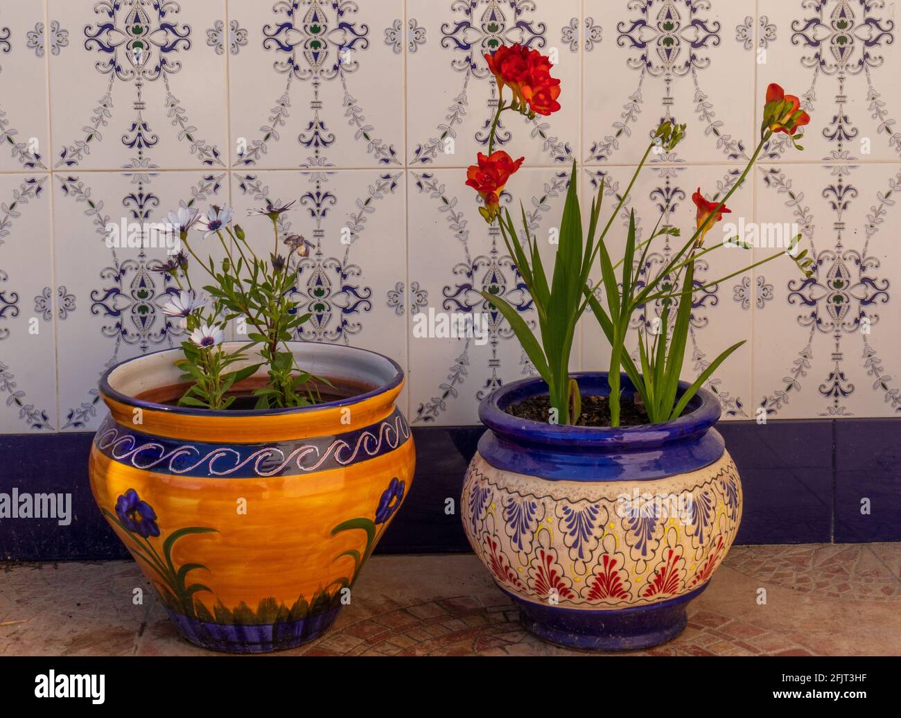 Traditional colourful ceramic flower pots hi-res stock photography and ...