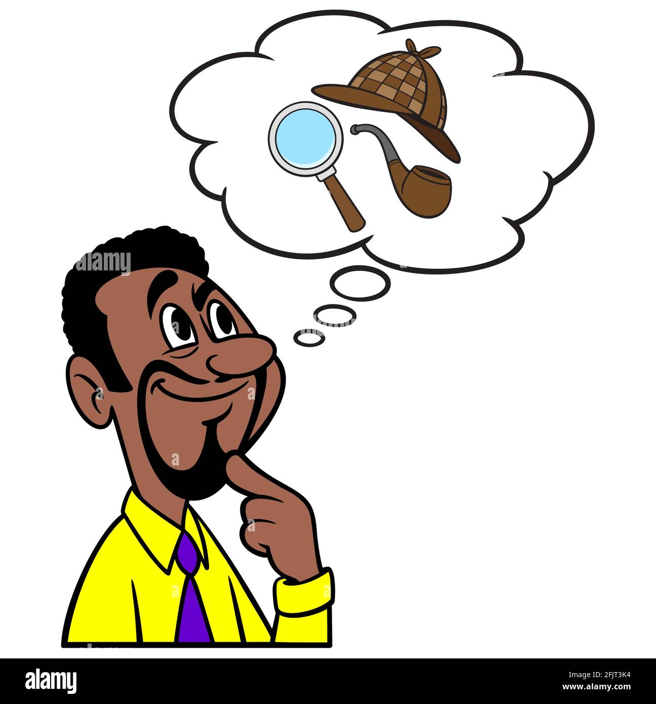 Man thinking about Detective Work - A cartoon illustration of a man ...