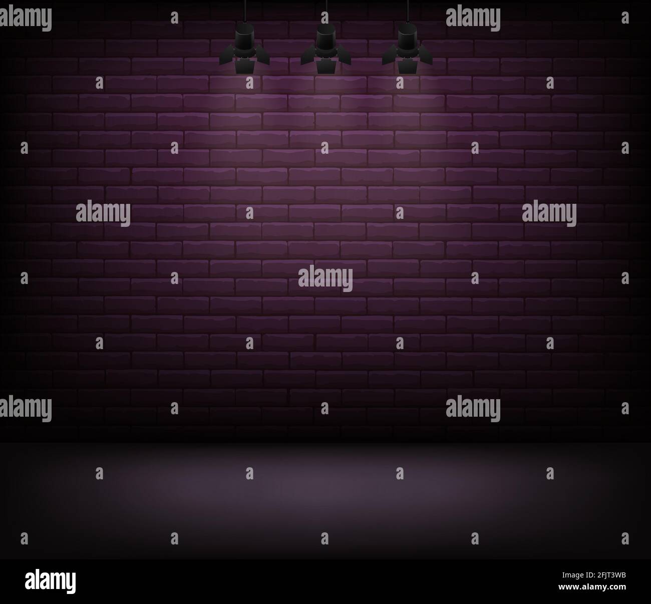 Lighted stage with neon brick wall behind, vector background Stock ...