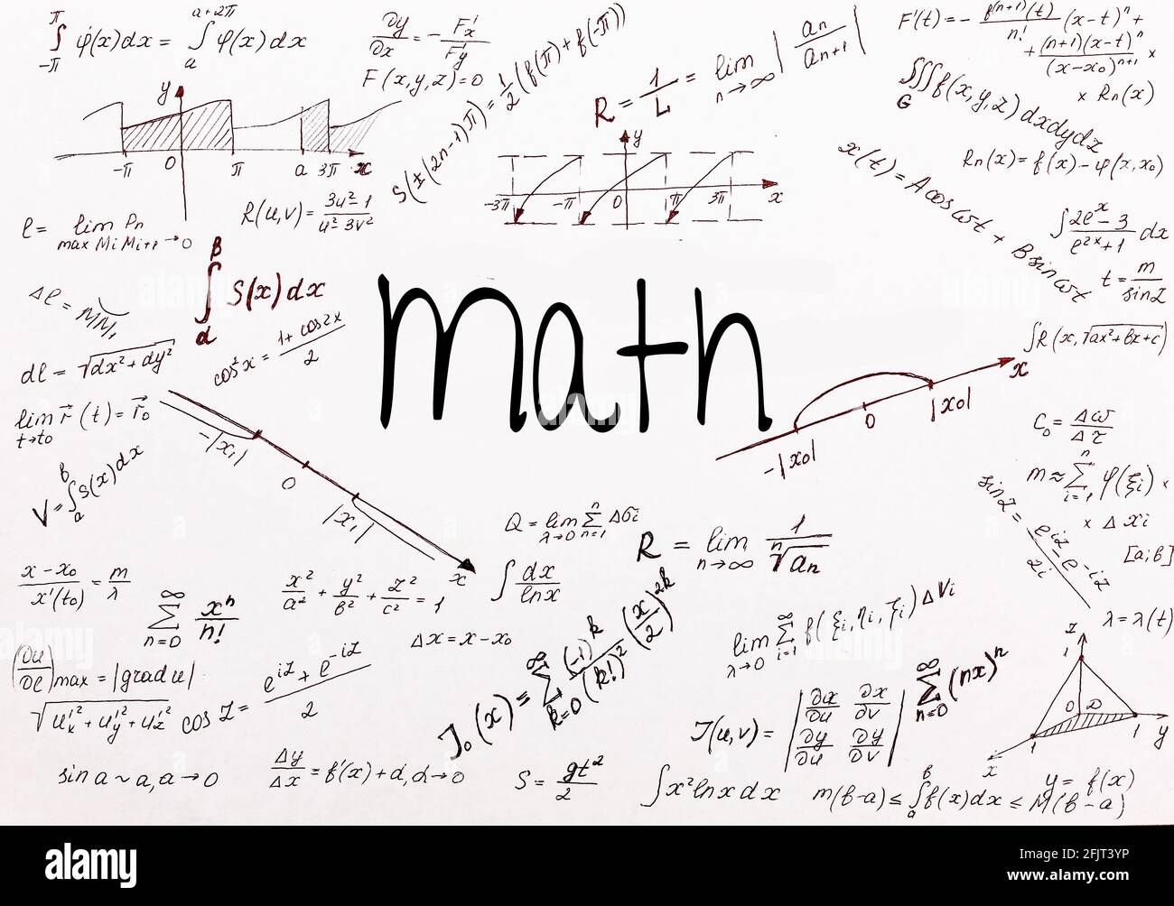 Background with hand written geometry formulas and geometric shapes and ...