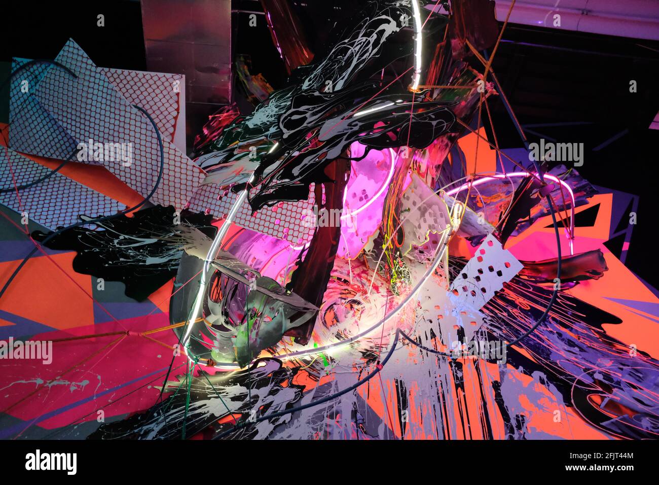Colorful messy design with neon lights Stock Photo - Alamy