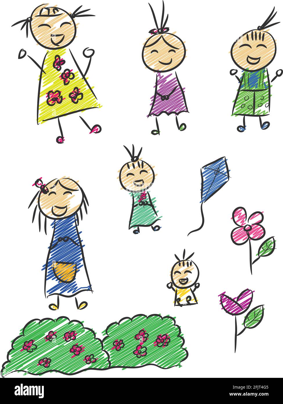 Children Drawing Kid Sketch Childish Doodle Vector Illustration Stock ...