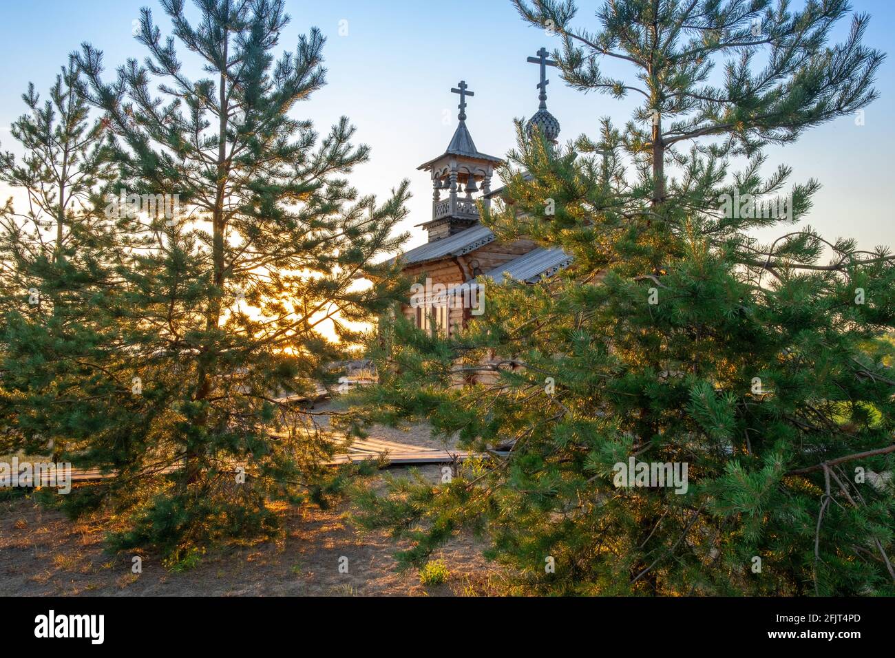 Small wooden russian-orthodox church. Wooden orthodox church against ...