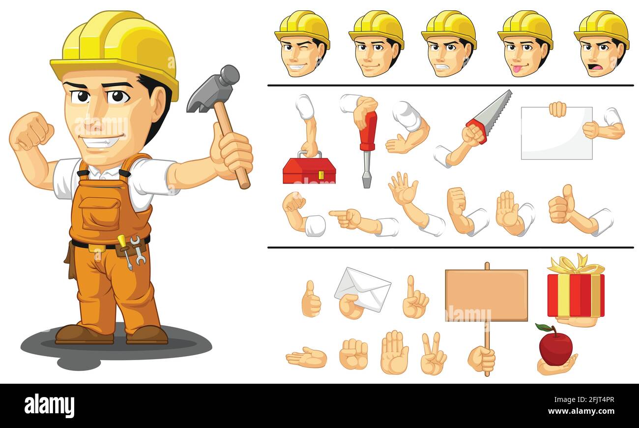 Mascot Industrial Construction Worker Laborer Cartoon Vector Drawing ...