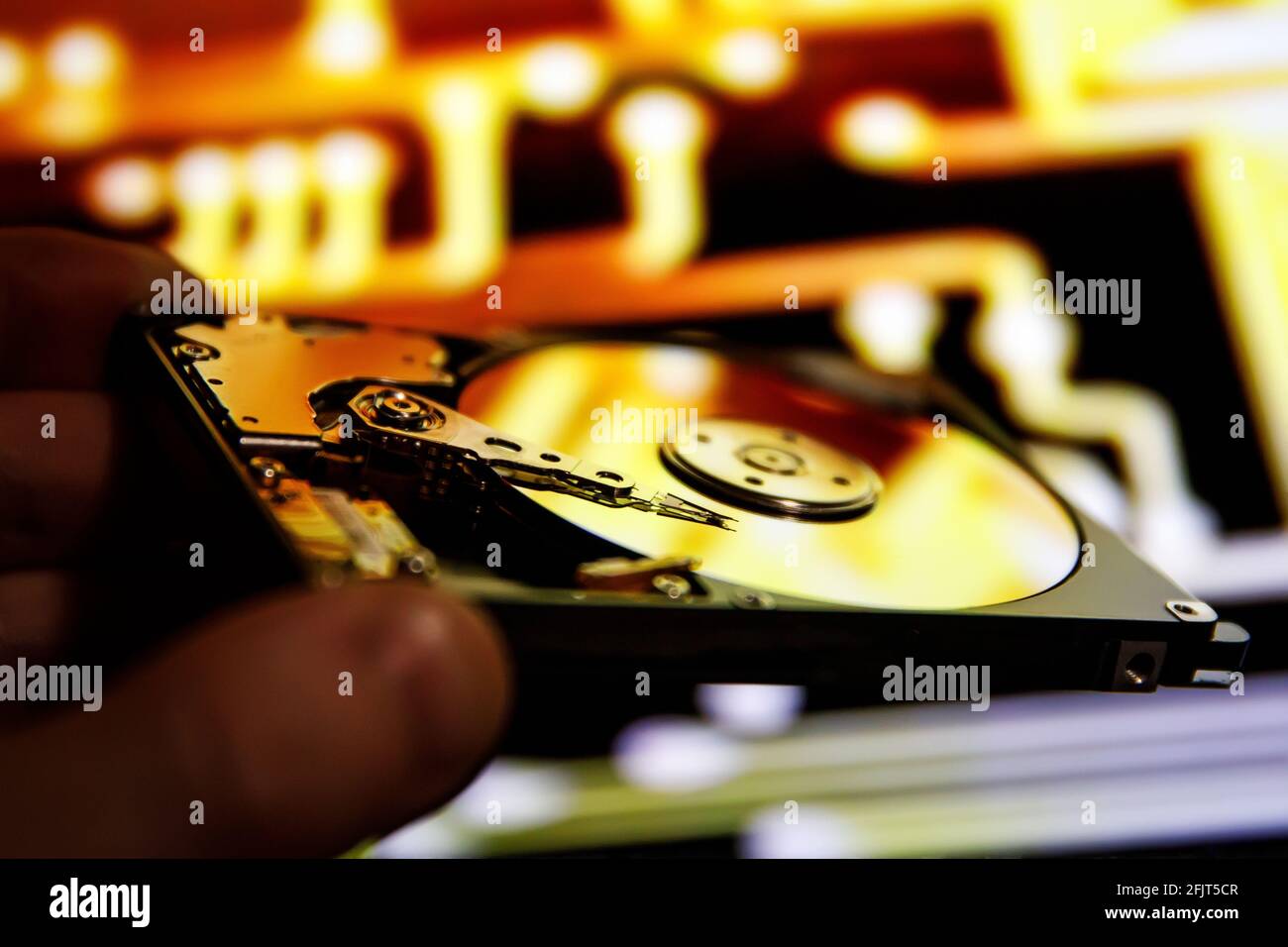 The abstract image of inside of hard disk drive. The concept of data ...