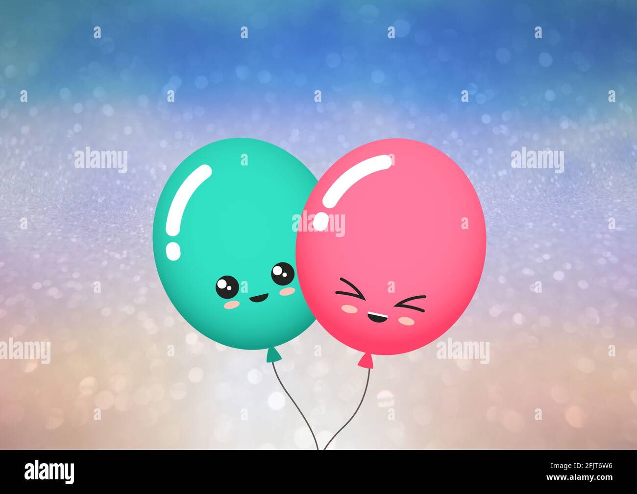 Colorful balloons with cute blushing faces against spots of light on ...