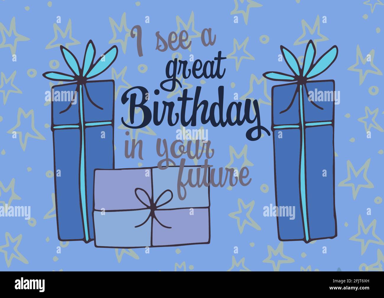 Happy birthday text over multiple gift boxes against stars on blue ...