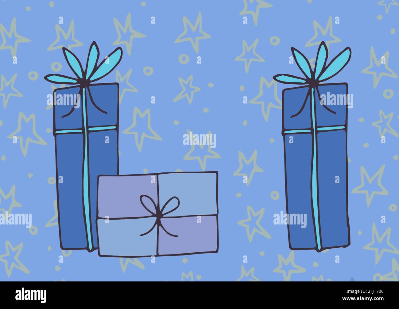 Digital generated image of multiple gift boxes against stars on blue ...
