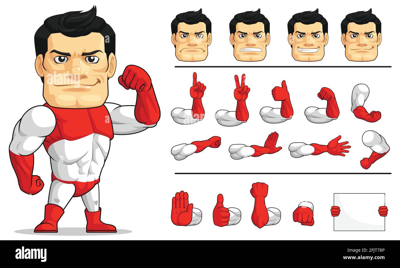 Mascot Super Hero Strong Vigilante Cartoon Vector Illustration Drawing ...