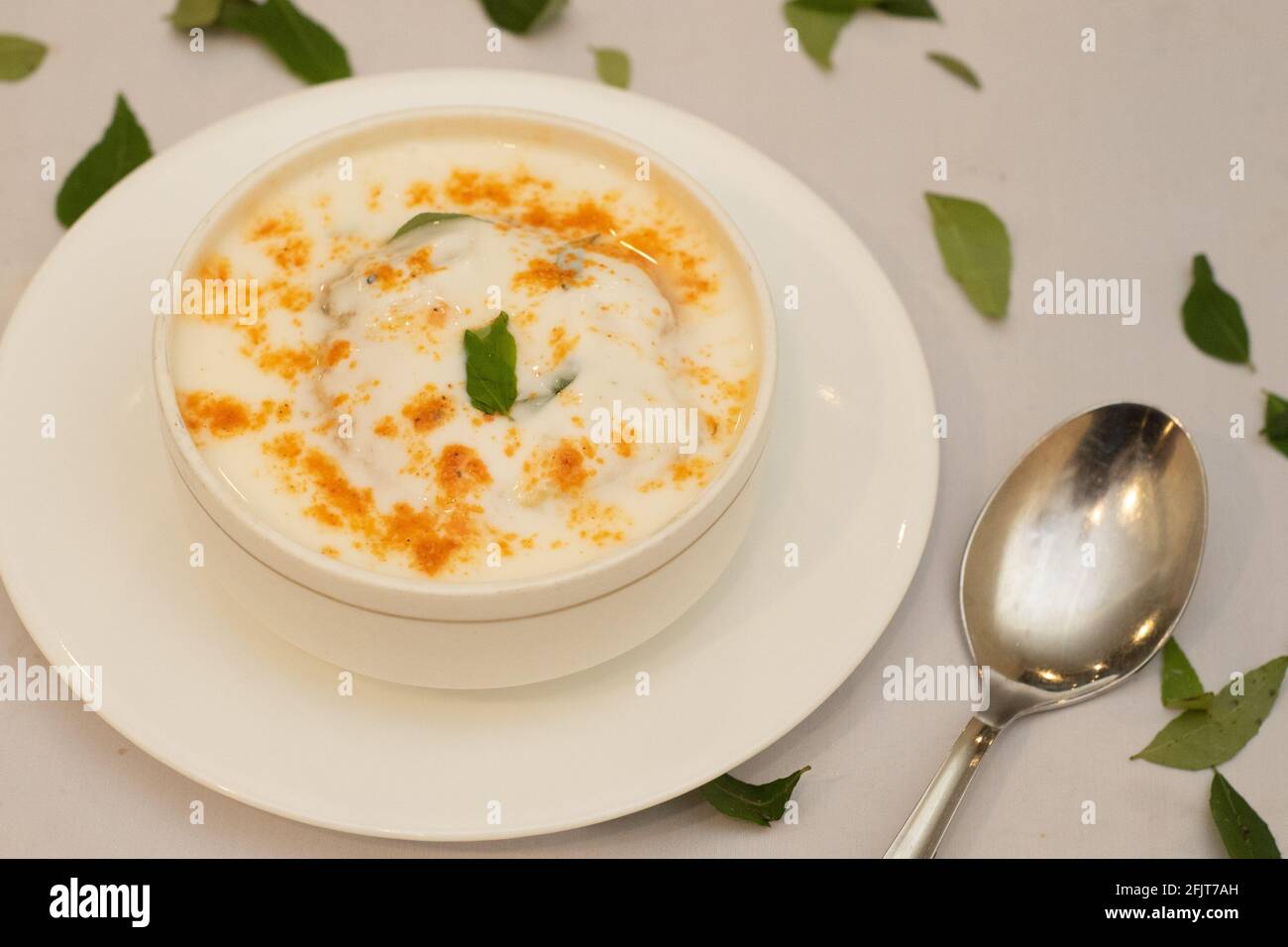 High-angle shot of a bowl of delicious Indian Dahi vada dish Stock ...