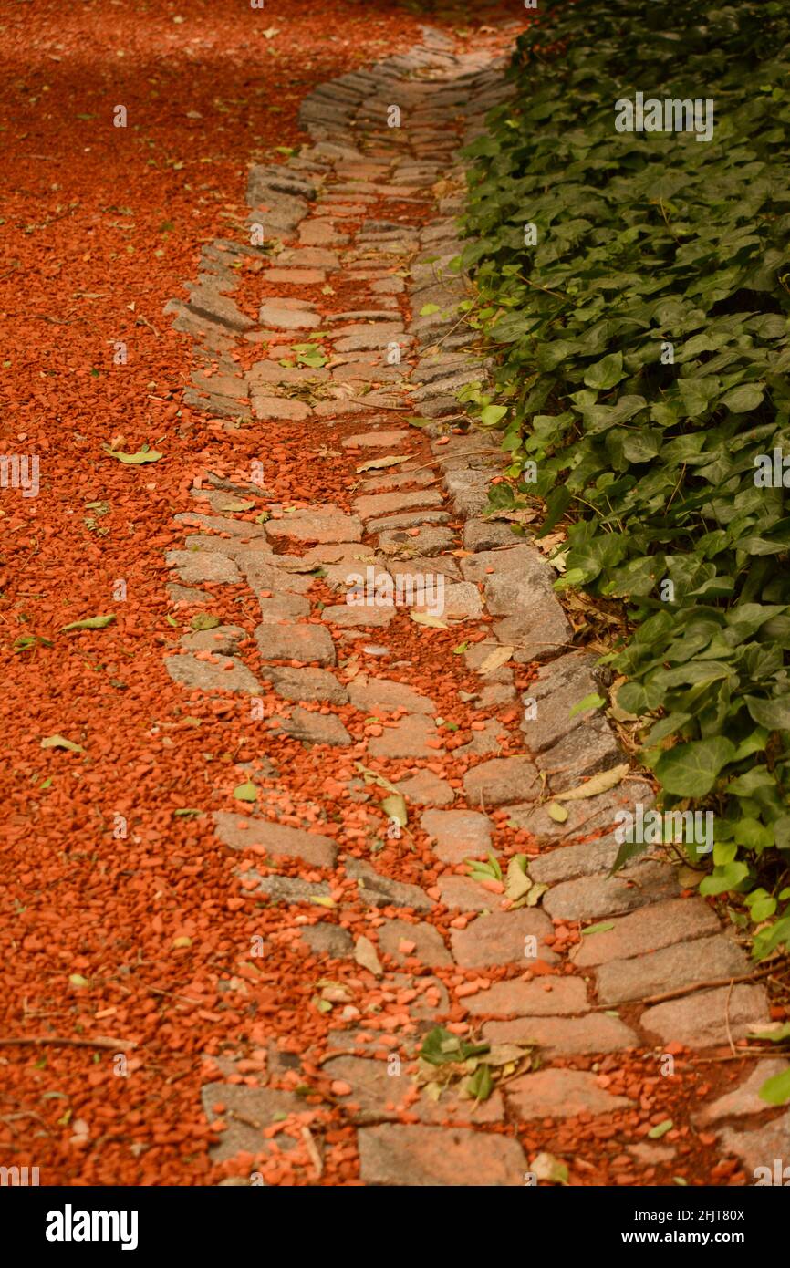 brick dust floor, pavers and leaves. background and texture of 3 ...