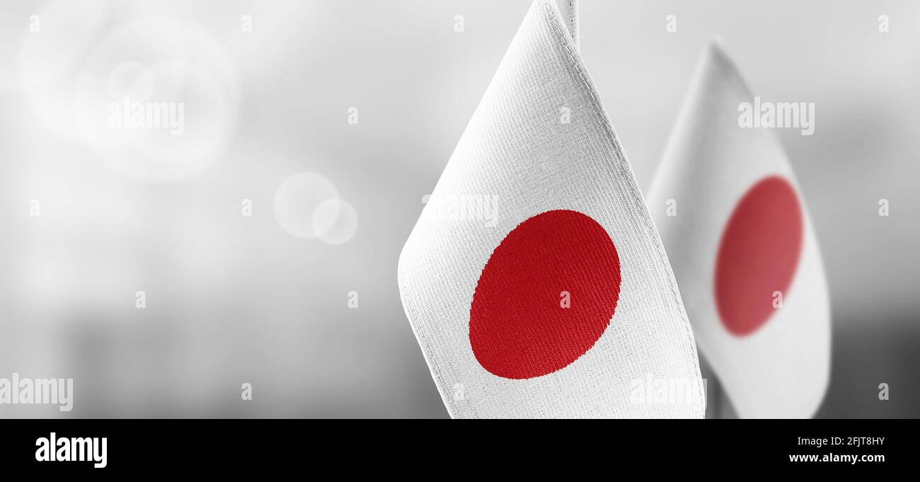Small national flags of the Japan on a light blurry background Stock ...
