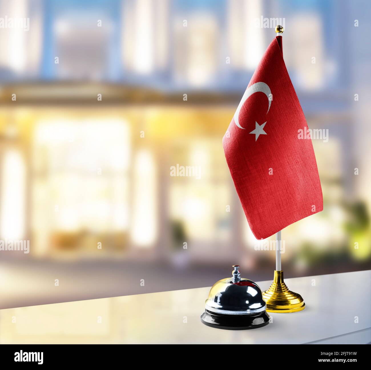 Turkey flag on the reception desk in the lobby of the hotel Stock Photo ...