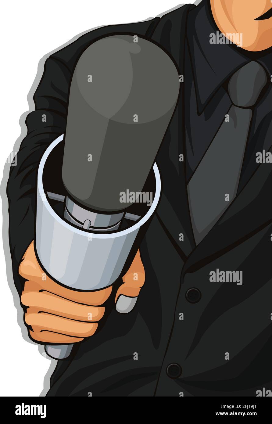 Broadcasting Reporter Holding Interview Microphone Cartoon Drawing ...