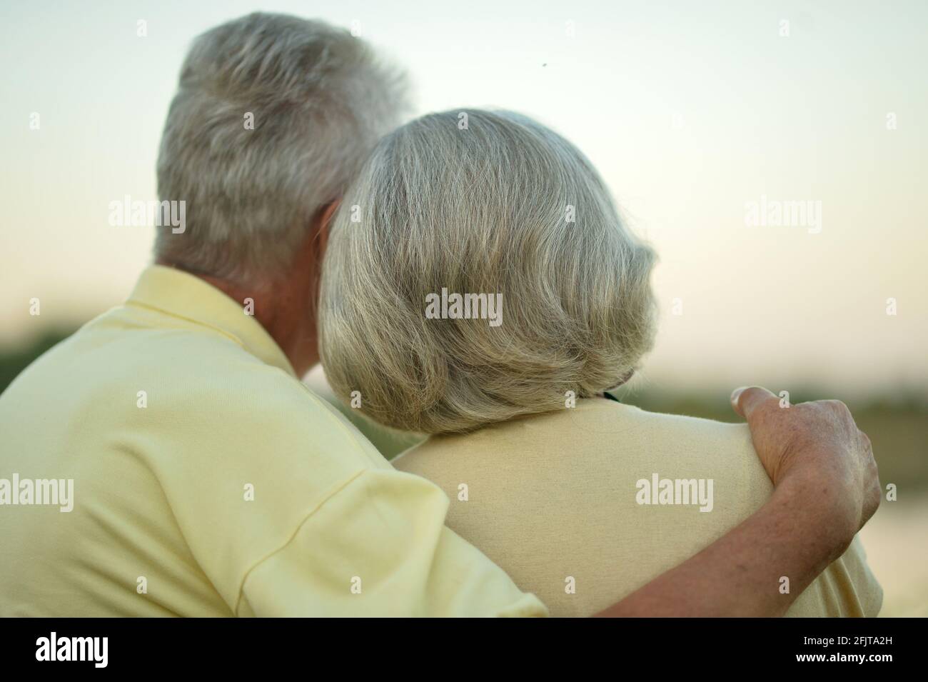 Back view. Portrait of happy elderly couple outdoors Stock Photo - Alamy