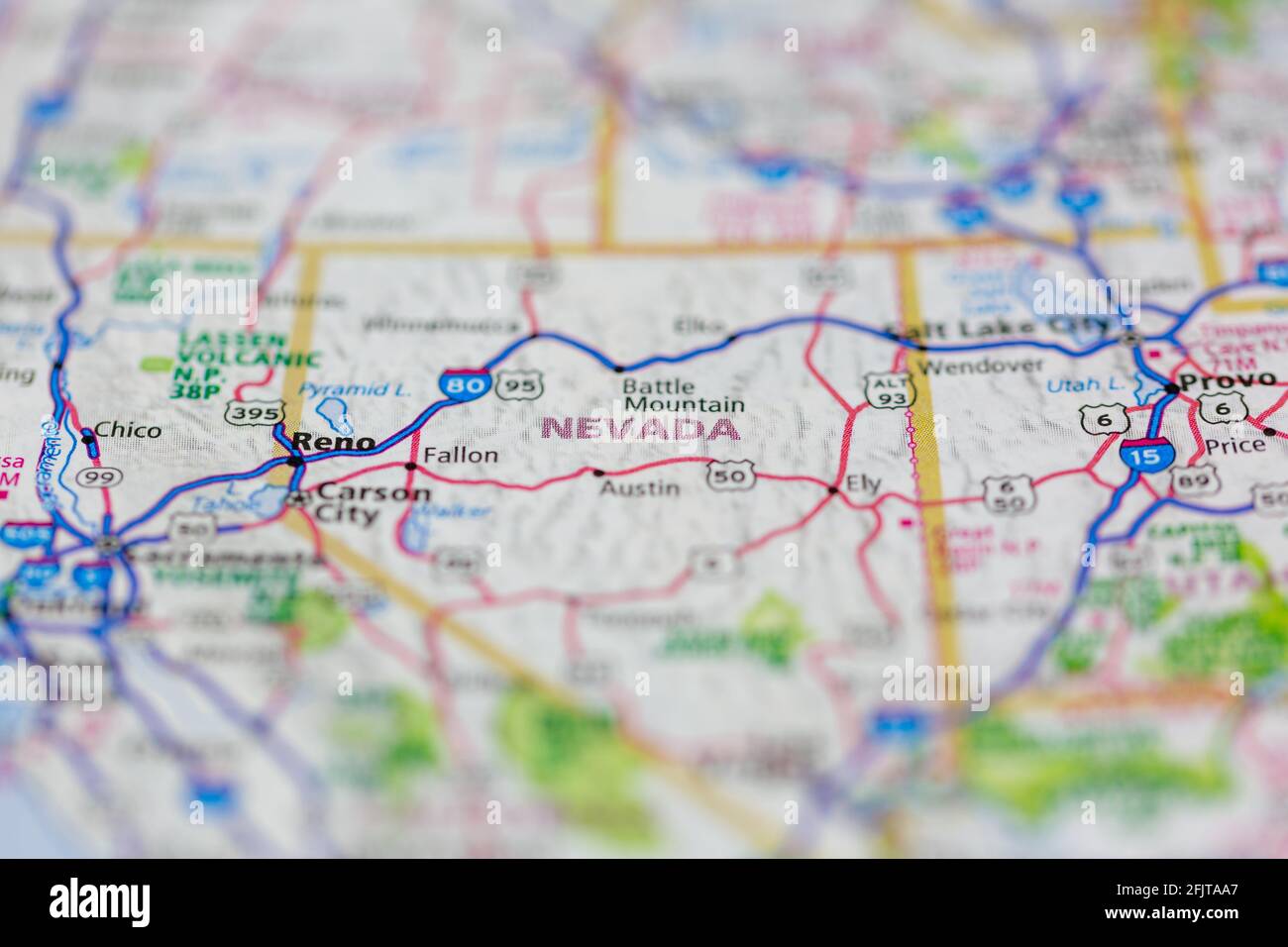 Nevada USA and surrounding areas Shown on a road map or Geography map ...