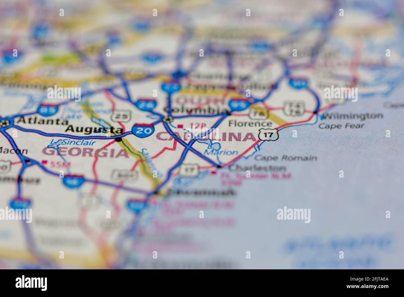 Carolina USA and surrounding areas Shown on a road map or Geography map ...