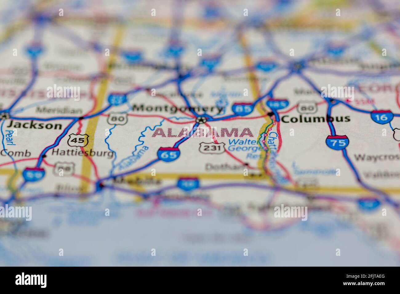 Alabama USA and surrounding areas Shown on a road map or Geography map ...