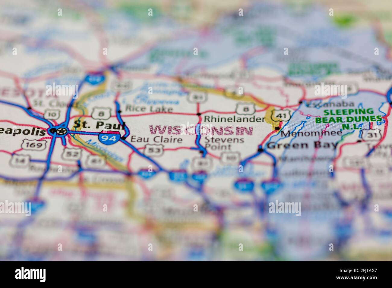 Wisconsin USA and surrounding areas Shown on a road map or Geography ...