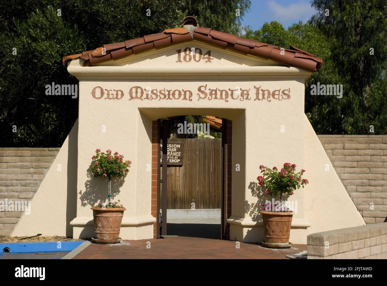 Entrance of old Mission Santa Ines in California Stock Photo - Alamy