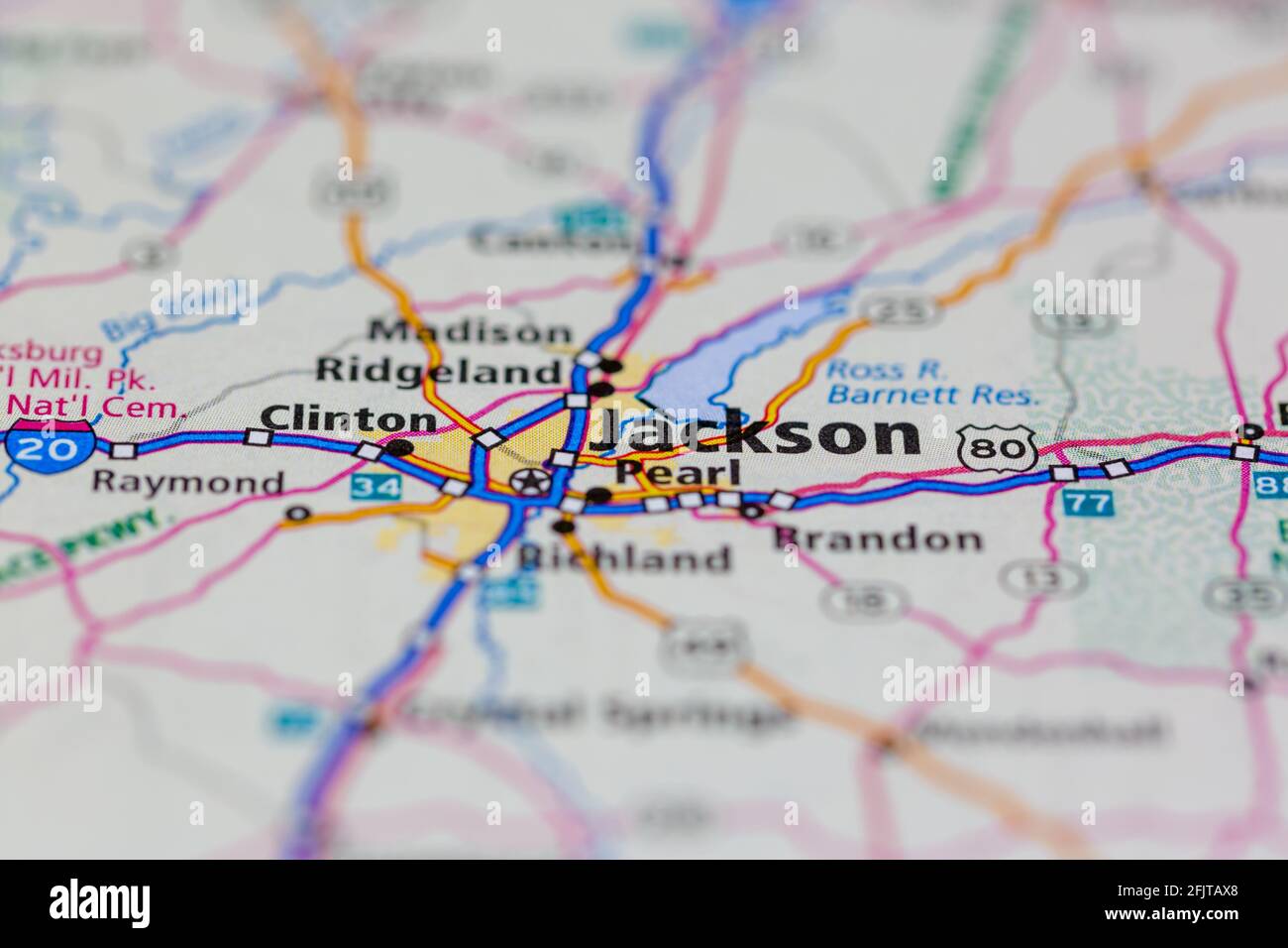 Jackson Mississippi USA and surrounding areas Shown on a road map or ...
