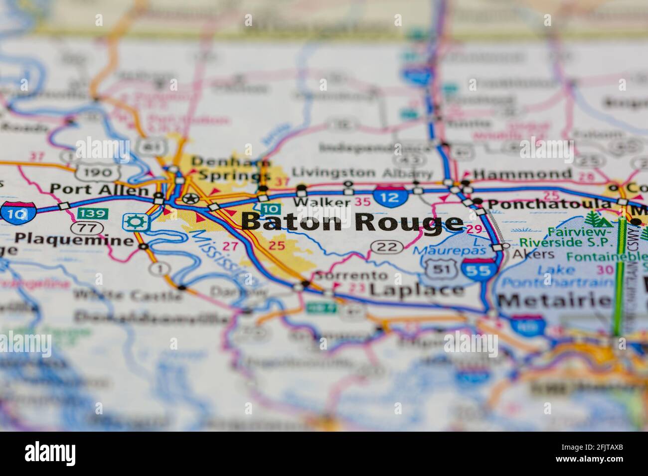 Baton Rouge Louisiana USA and surrounding areas Shown on a road map or ...